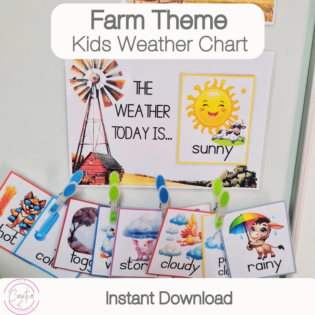 Farm Theme Classroom Kids Weather Chart Printable - All Seasons Posters ...