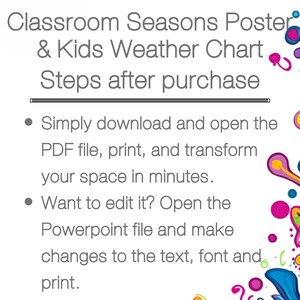Colorful Classroom Theme Kids Weather Chart Printable - All Seasons ...