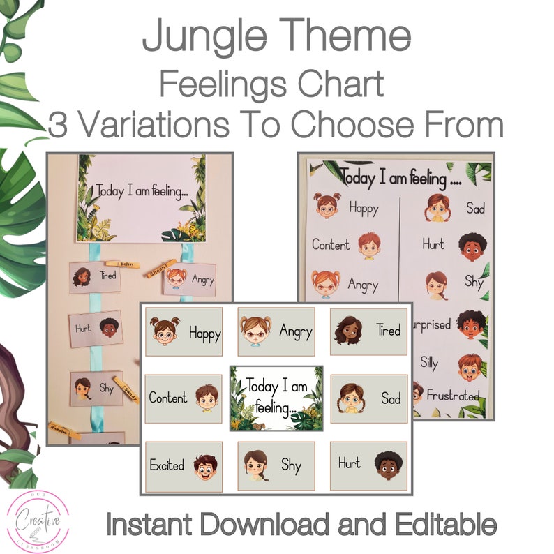 Jungle Classroom Affirmation Station and Feelings Chart for Kids ...