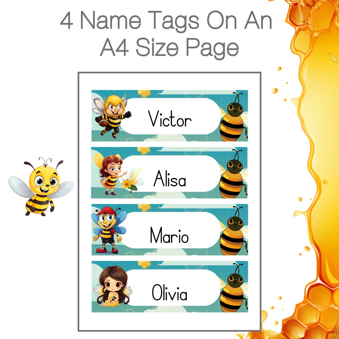 Bee Themed Classroom Name Tags Printable Name Tags for Kindergarten ...