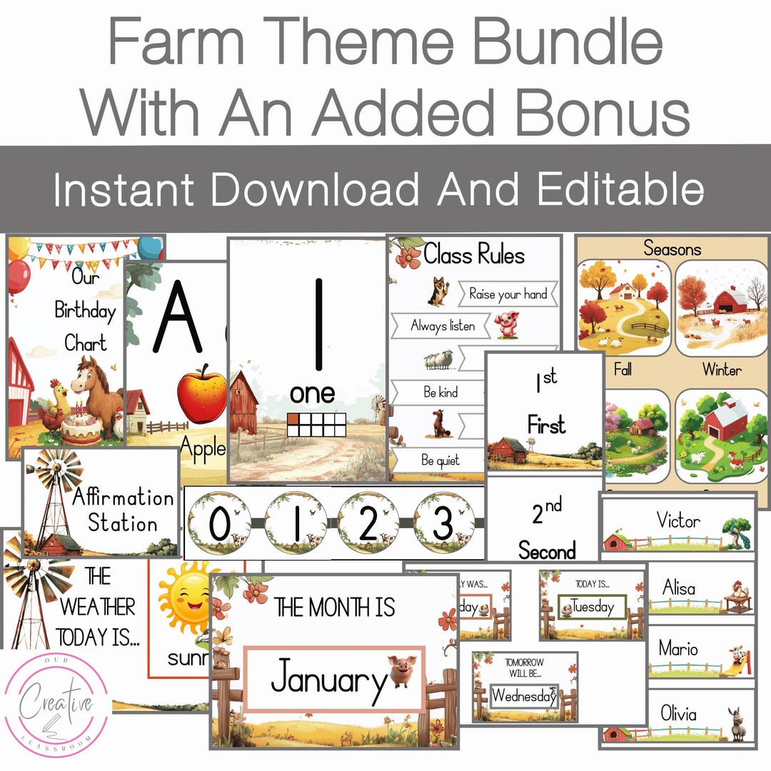 Farm Theme Classroom Decor Bundle Printables - Includes 15 Amazing Farm ...