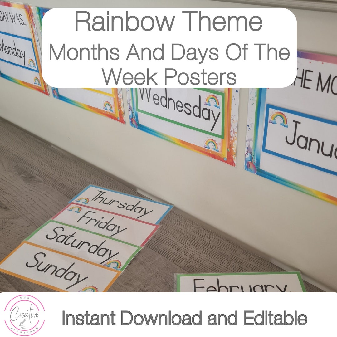 Rainbow Themed Classroom Days of the Week Poster Printable & Months of ...