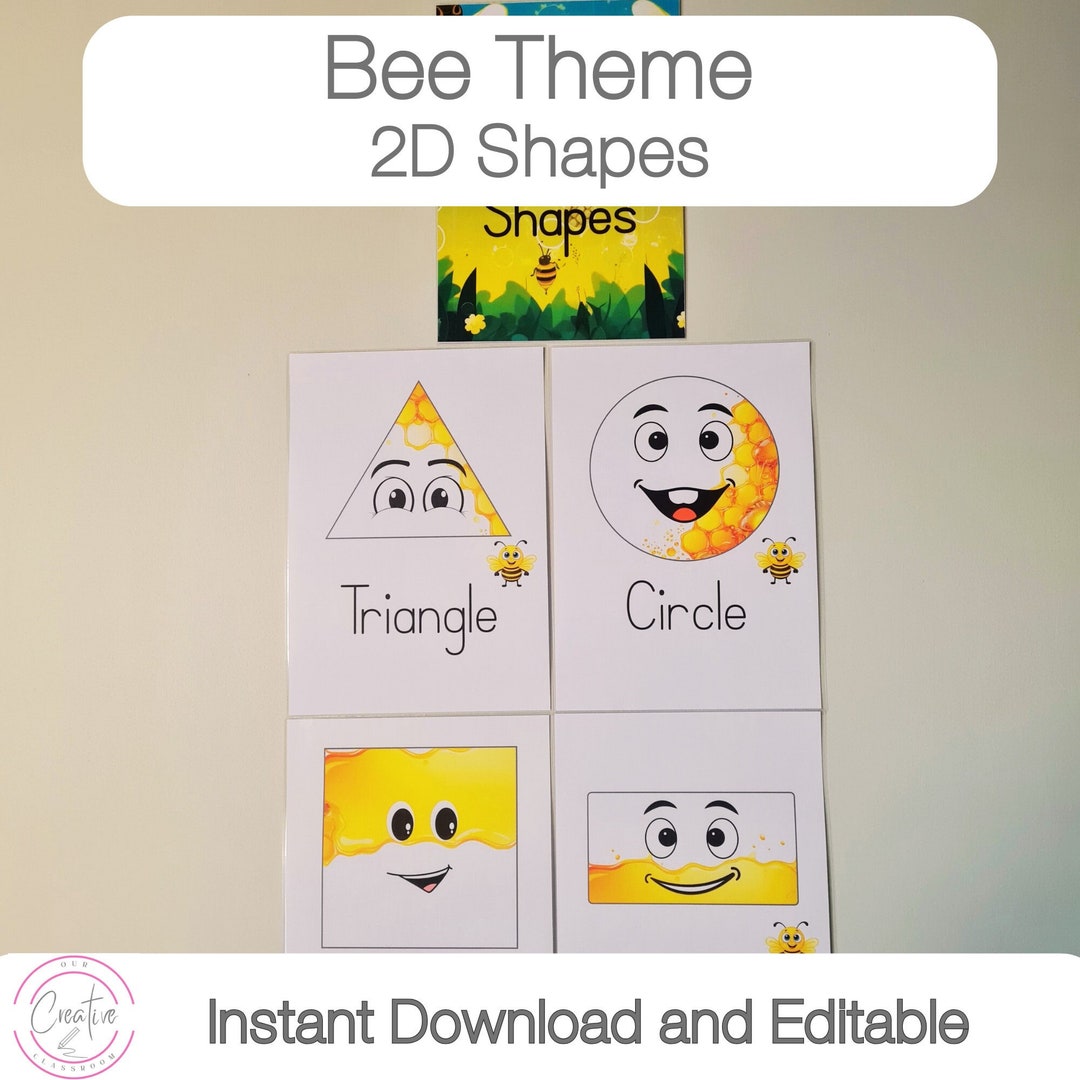 Bee Theme Classroom | 2D Shapes | Math Shape Posters | Printable 2D ...