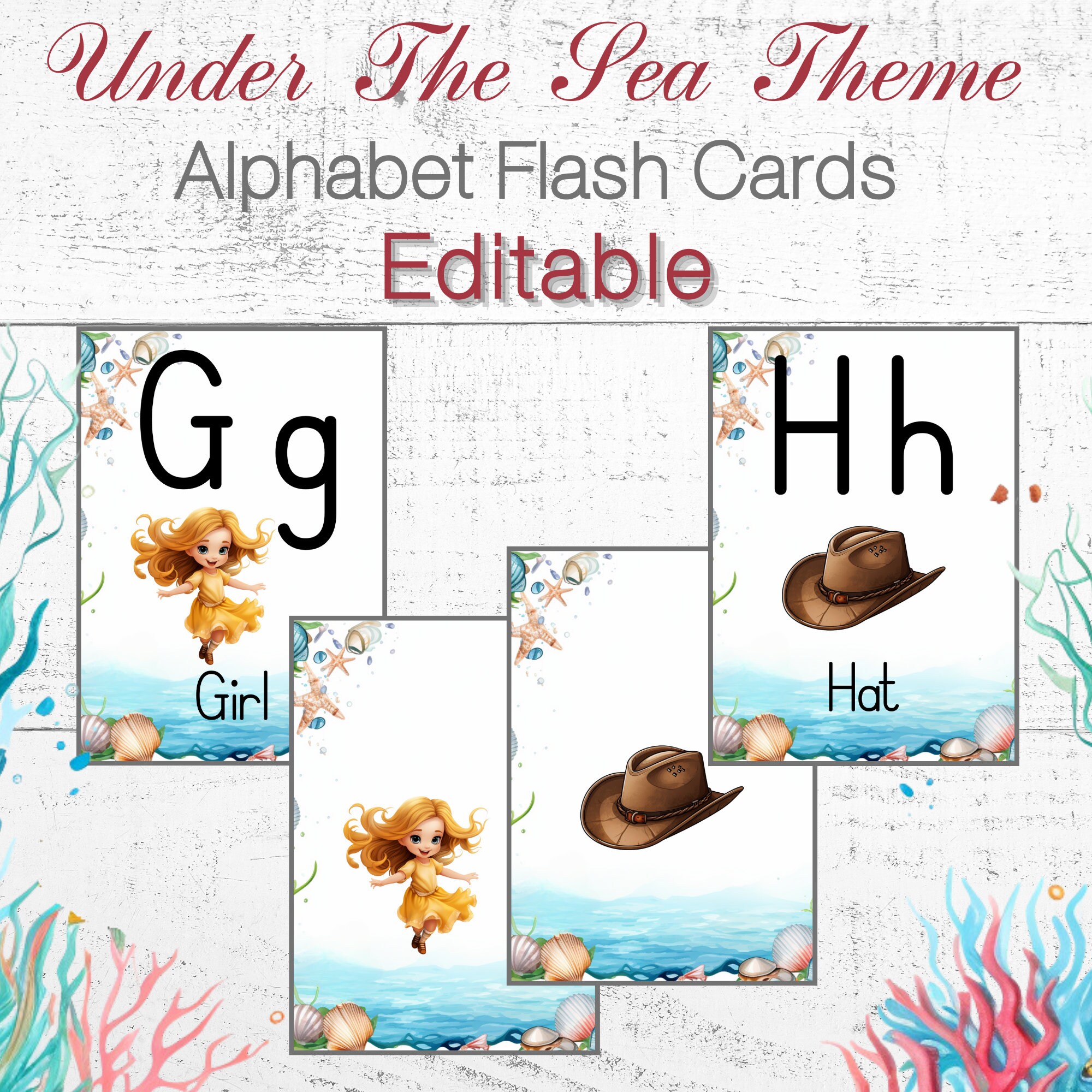Under the Sea Classroom Theme Alphabet Flash Cards PDF Printable Number ...