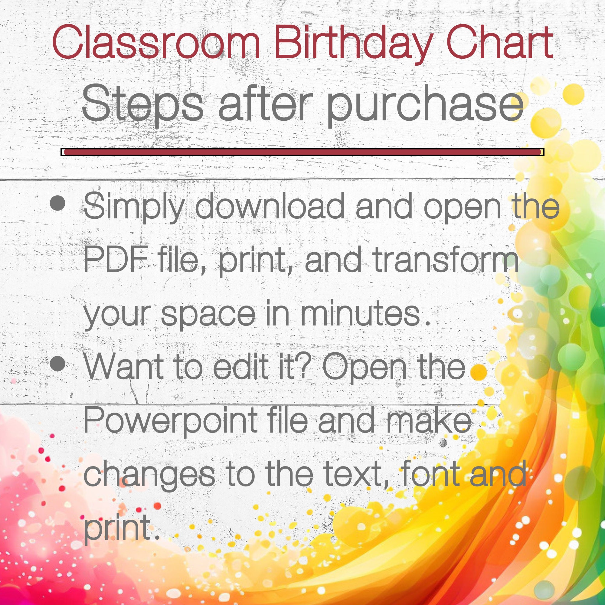 Rainbow Themed Classroom Birthday Chart Ideas Printable Birthday Charts ...