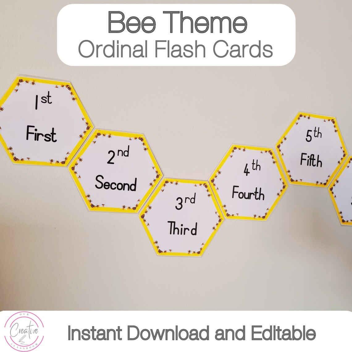 Bee Theme Classroom Ordinal Numbers Poster Editable Flashcards ...