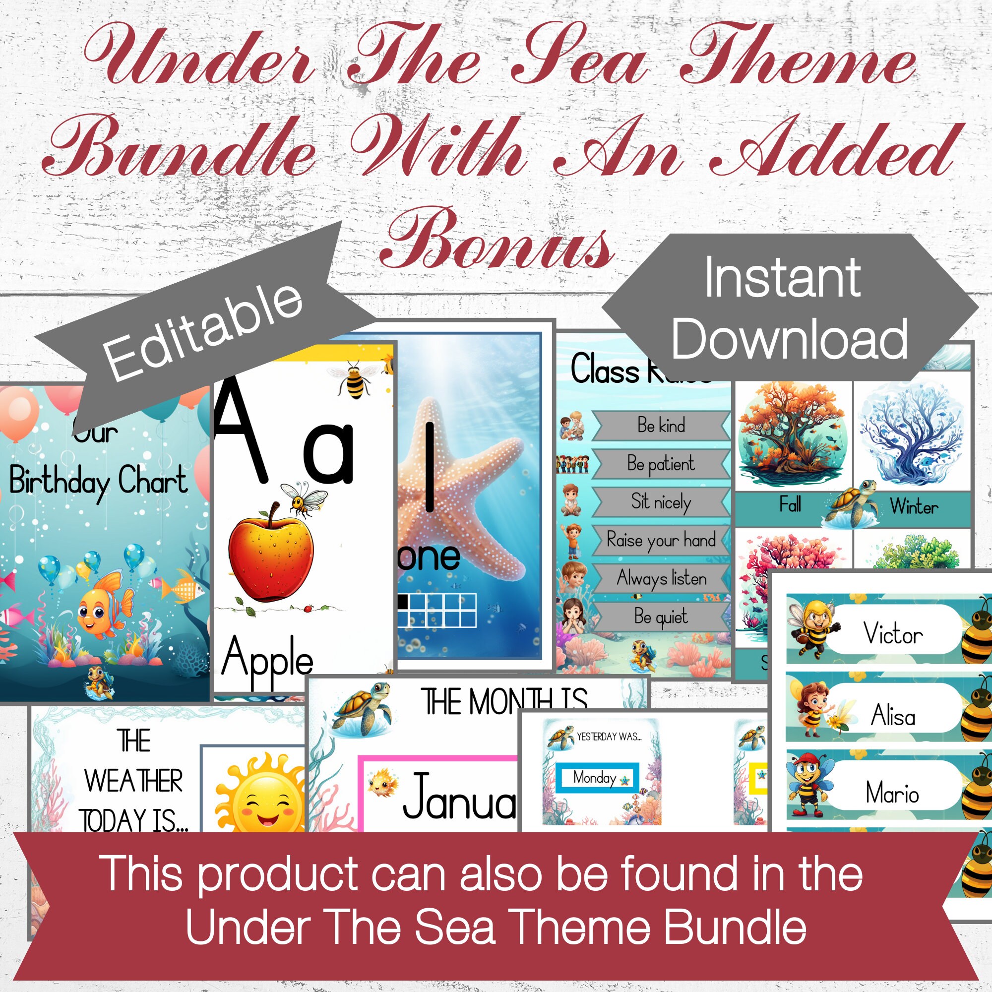 Under the Sea Classroom Theme Alphabet Flash Cards PDF Printable Number ...