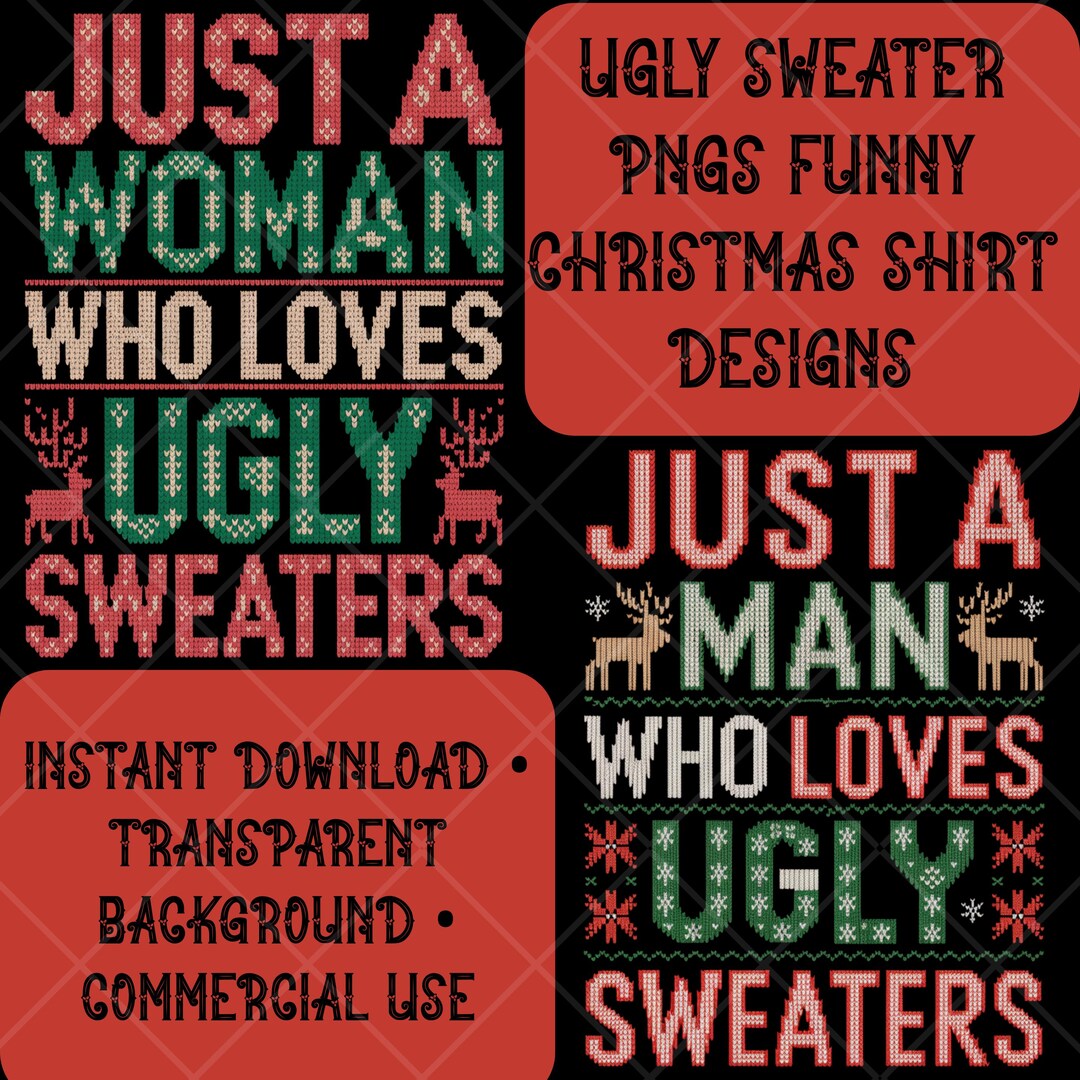 Funny Ugly Sweater PNG Bundle - Man & Woman Christmas Designs (digital ...