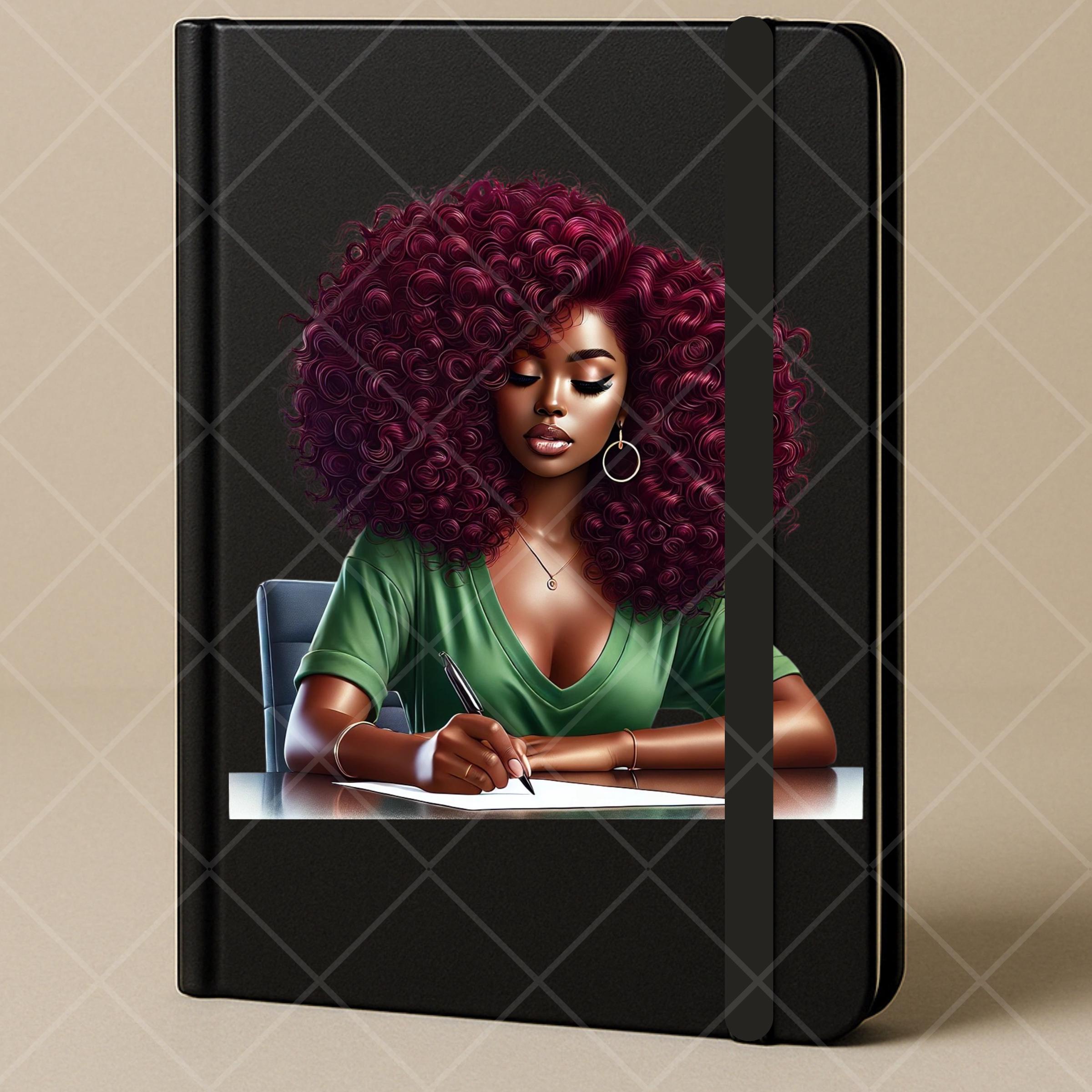 Curly Afro Black Woman Writing PNG | Melanin Girl Digital Art ...