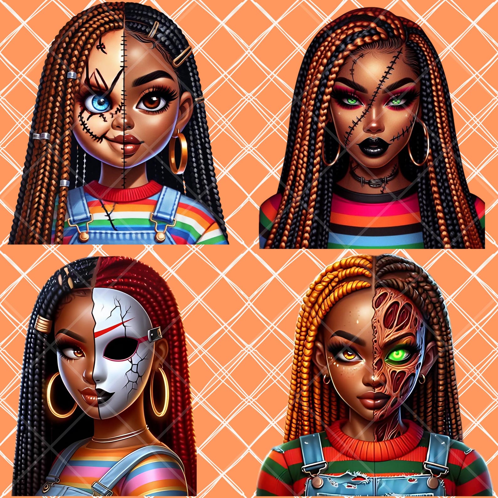 Split Glam & Horror: African American Halloween Clipart Bundle ...
