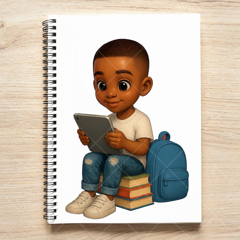 Black Kids Reading Clipart: School Boy & Girl PNG Bundle (digital ...