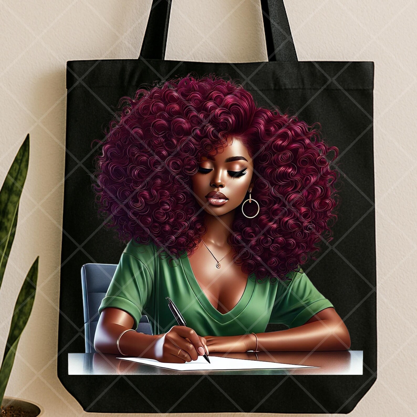 Curly Afro Black Woman Writing PNG | Melanin Girl Digital Art ...