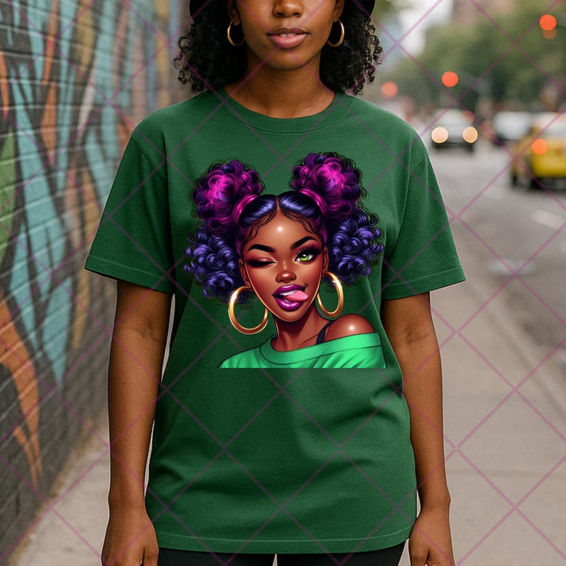 Winking Black Girl PNG Clipart | Neon Afro Puffs Digital Art for ...