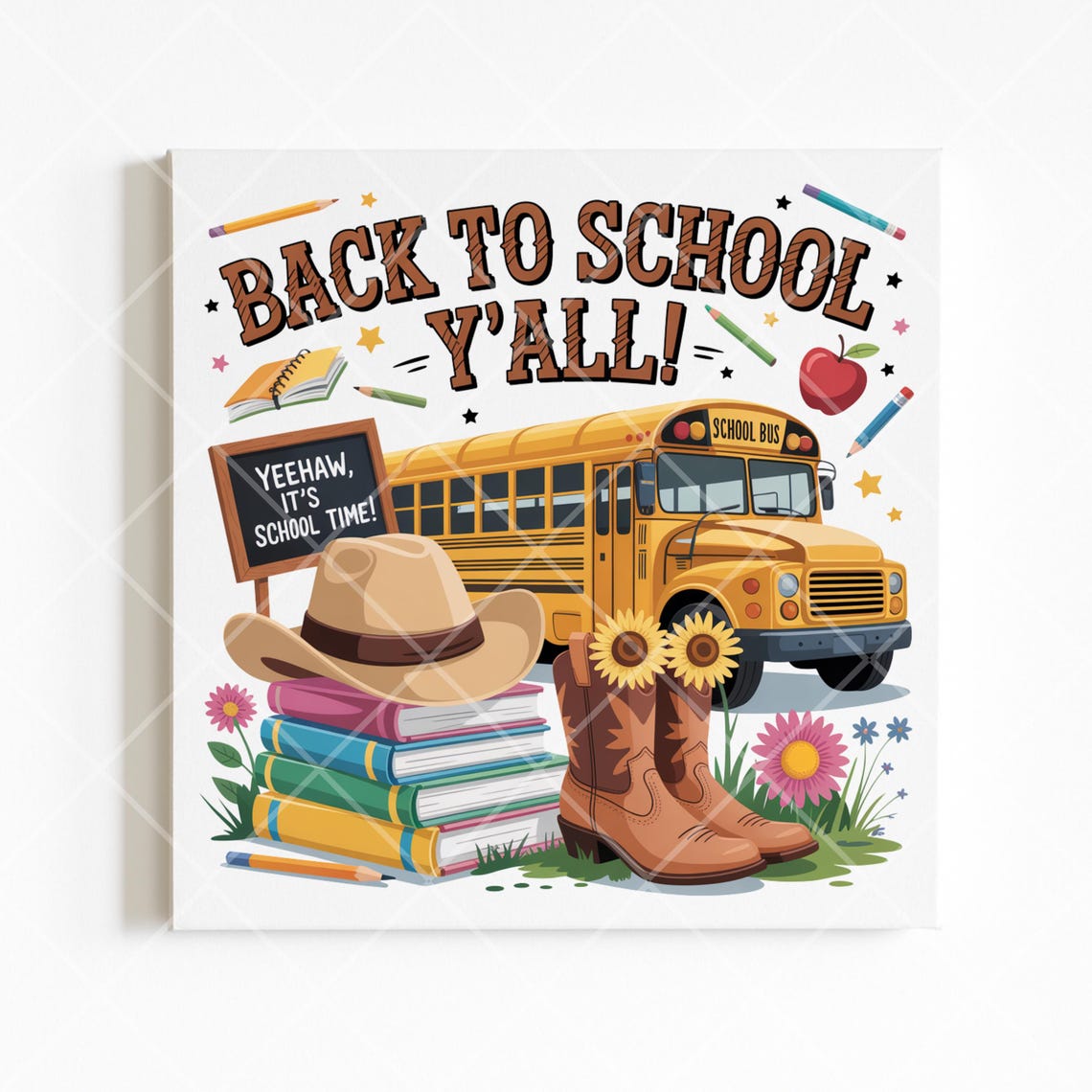 Western Back to School Clipart Bundle: Yeehaw PNG Graphics (commercial ...