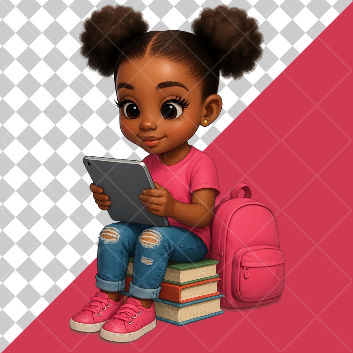 Black Kids Reading Clipart: School Boy & Girl PNG Bundle (digital ...