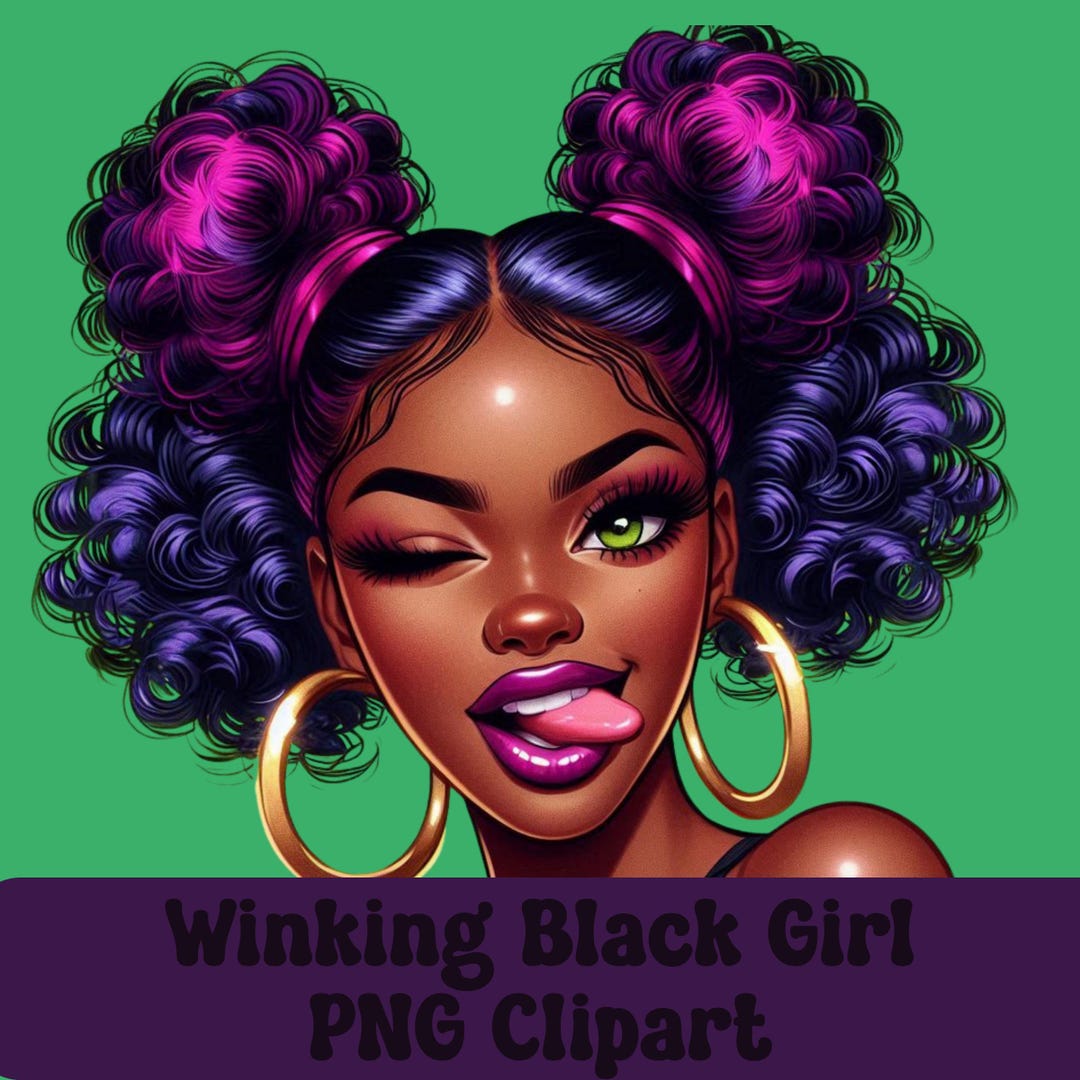 Winking Black Girl PNG Clipart | Neon Afro Puffs Digital Art for ...