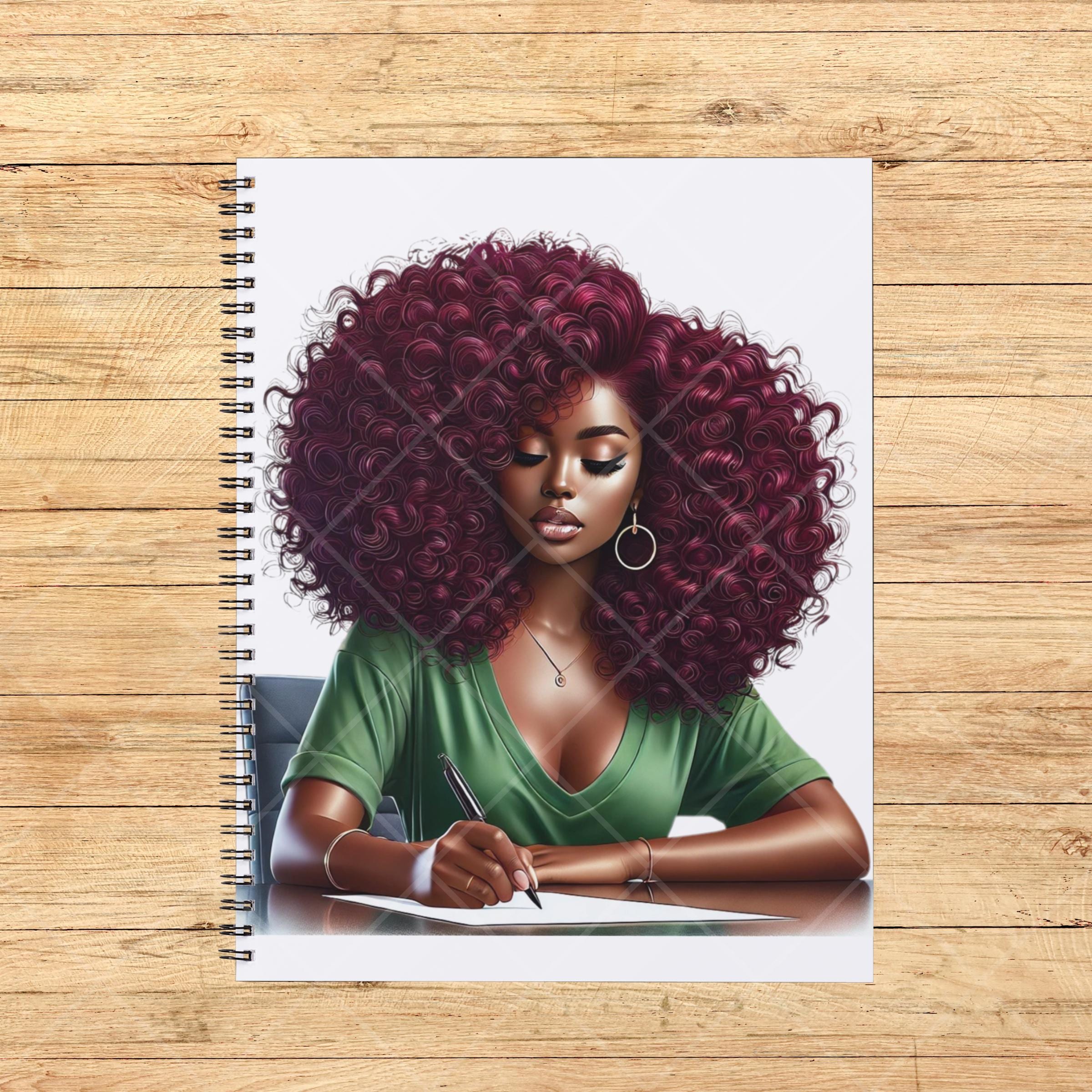 Curly Afro Black Woman Writing PNG | Melanin Girl Digital Art ...