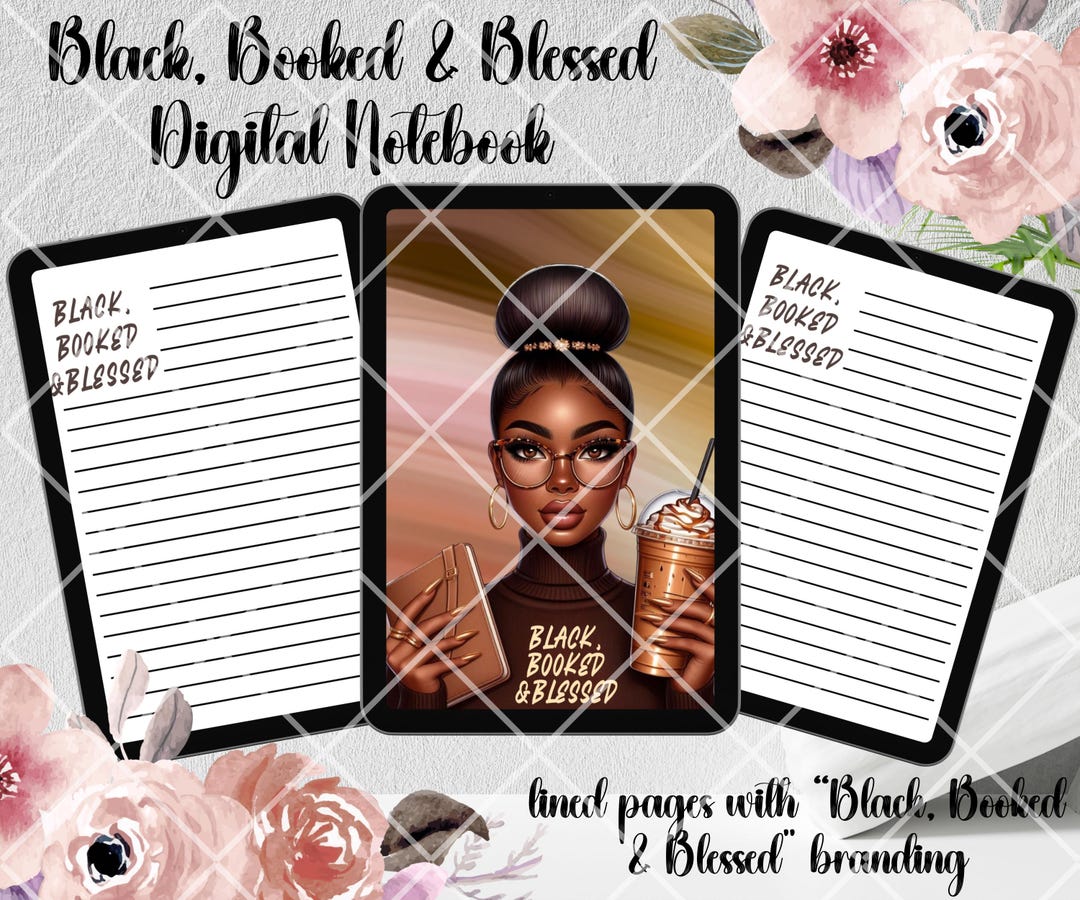 Black Booked Blessed Digital Notebook PDF, 100 Pages, 8.5x11, Lined Journal, Printable Planner ...