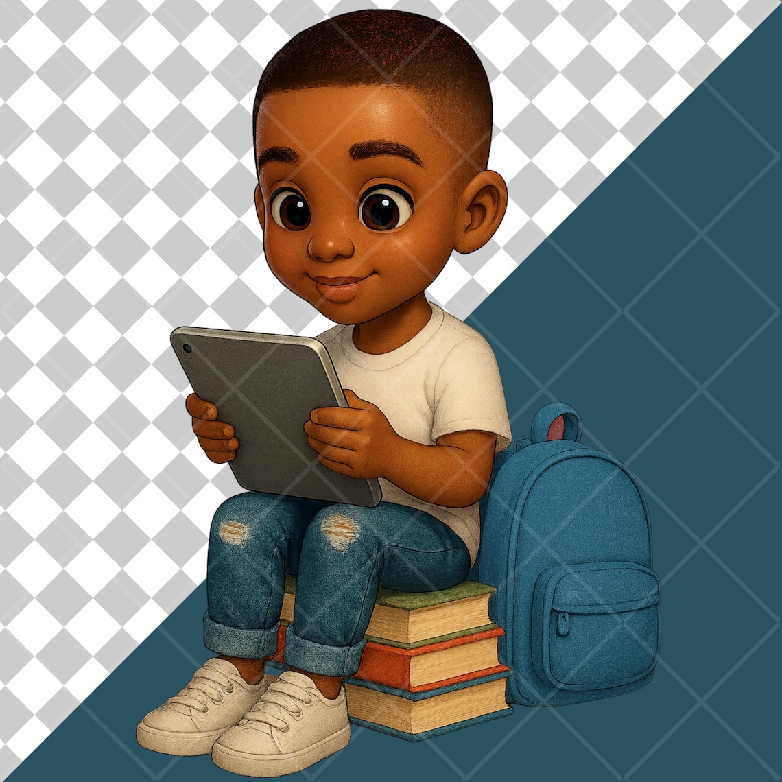Black Kids Reading Clipart: School Boy & Girl PNG Bundle (digital ...