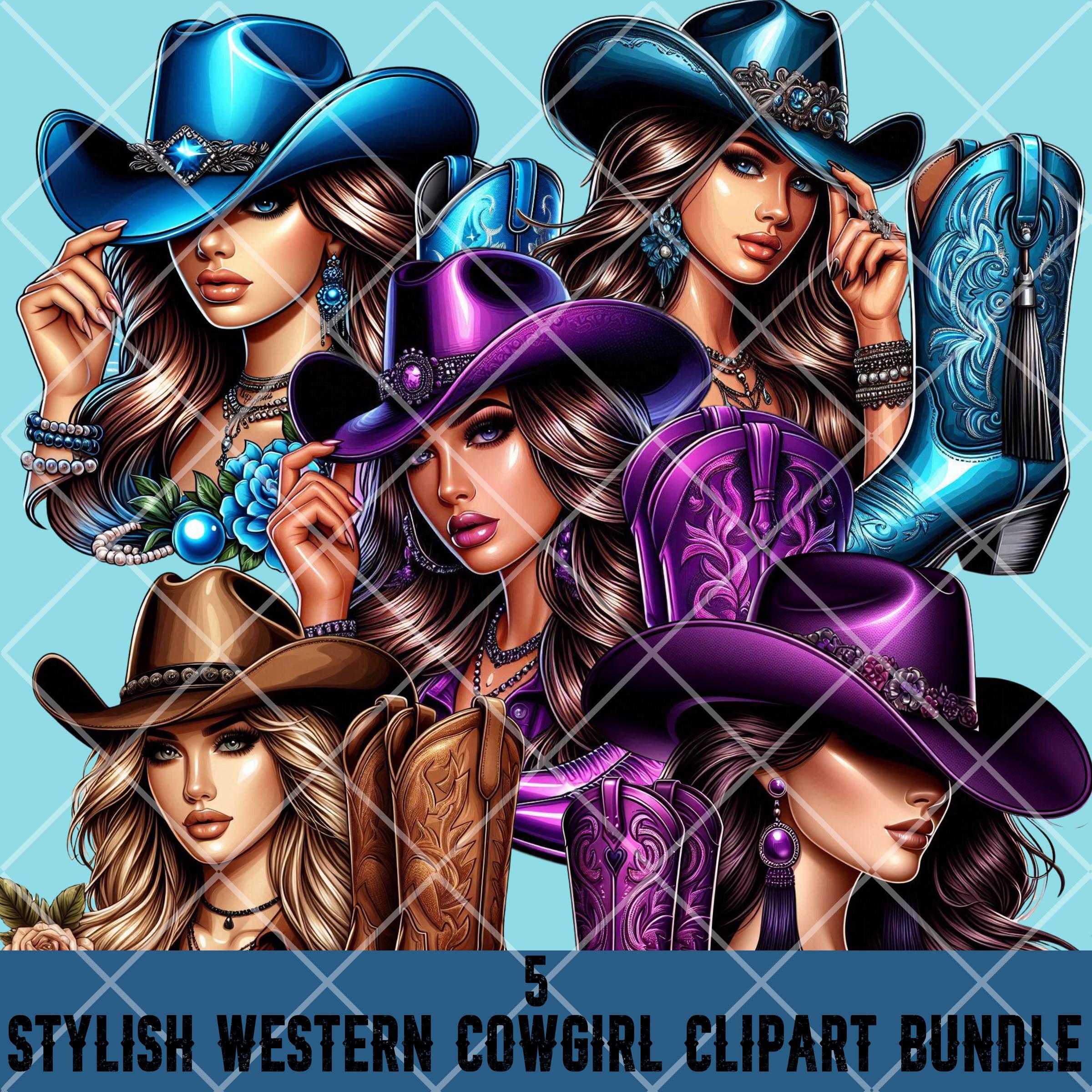Glam Cowgirl Clipart Bundle: Western Boots & Hats PNG (digital Download ...