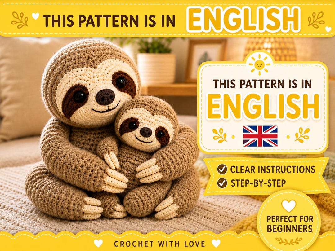 Sloth Crochet Pattern PDF, Mama and Baby Sloth Amigurumi, Beginner ...