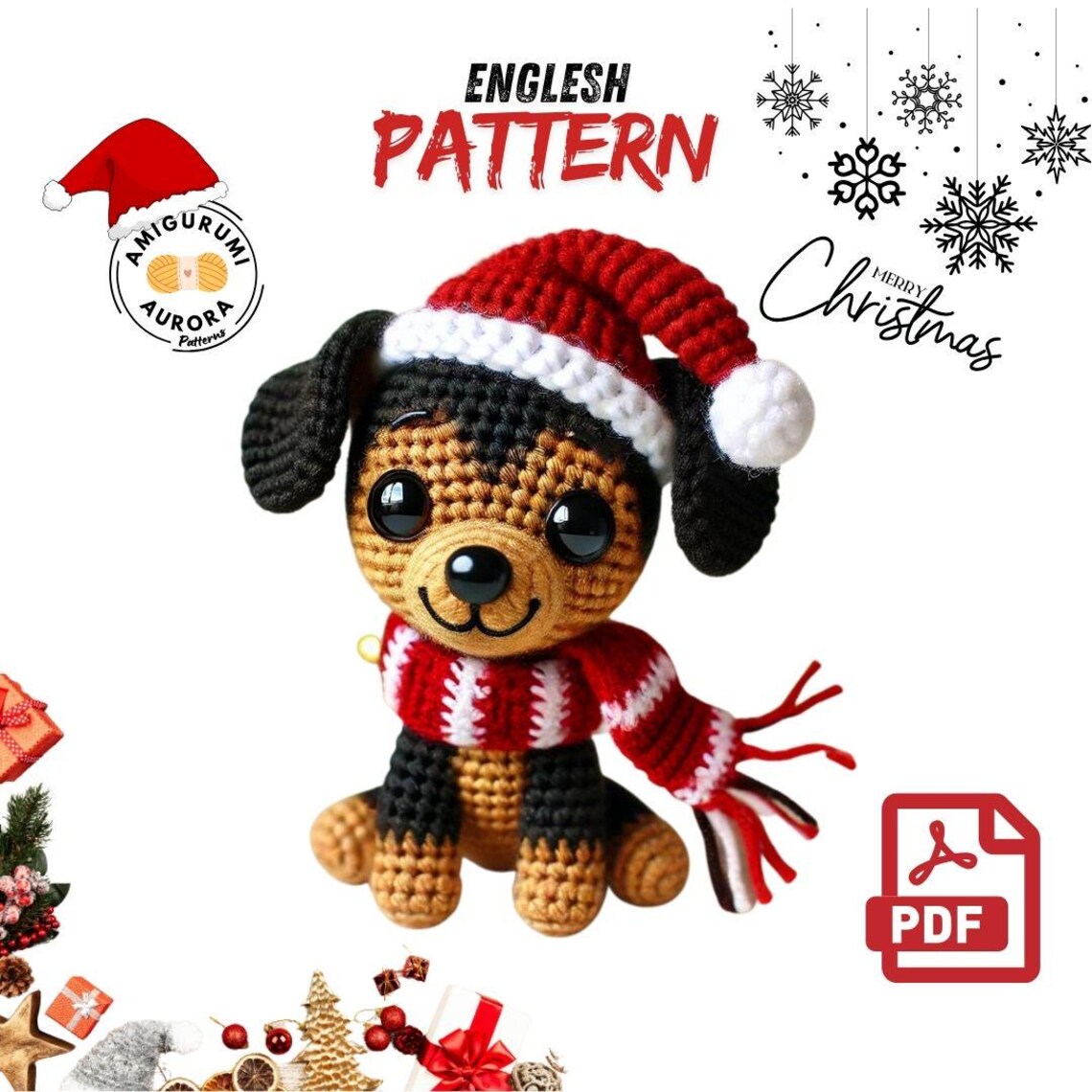 Amigurumi Christmas Pinscher Crochet Pattern PDF in English - Festive ...