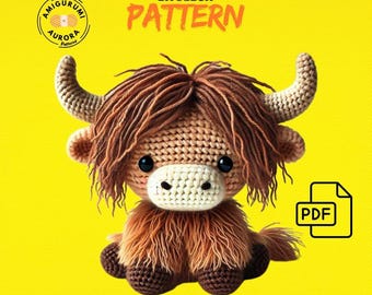 Amigurumi Highland Cow Crochet Pattern PDF – Kawaii Fluffy Cow With ...