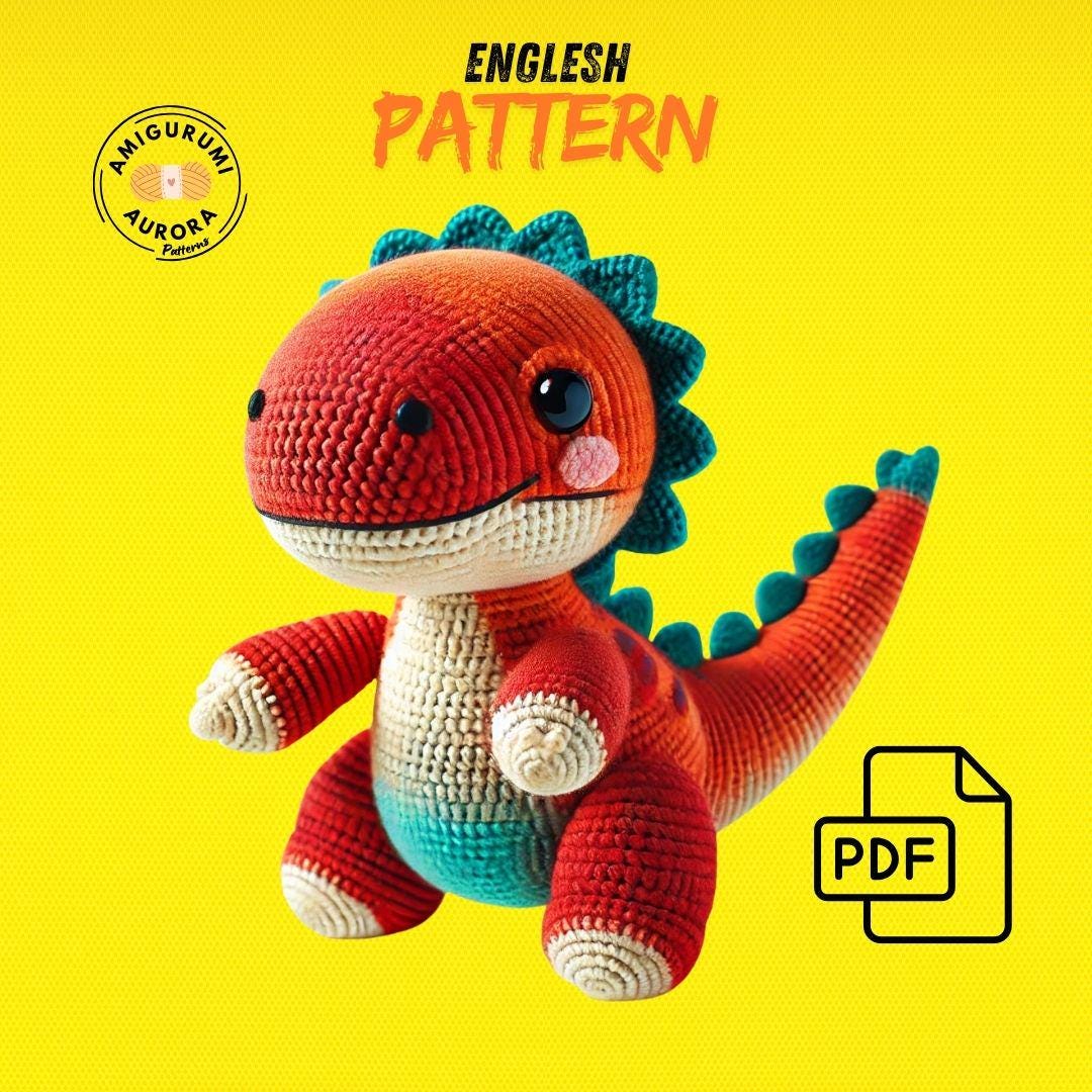 Adorable T-rex Dinosaur Amigurumi Crochet Pattern PDF, DIY Plushie Toy ...