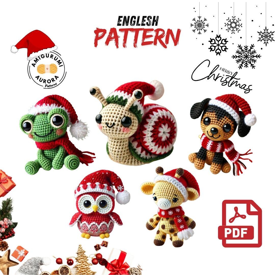Amigurumi Christmas Crochet Pattern Set - Festive Frog, Snail, Dog, Owl ...