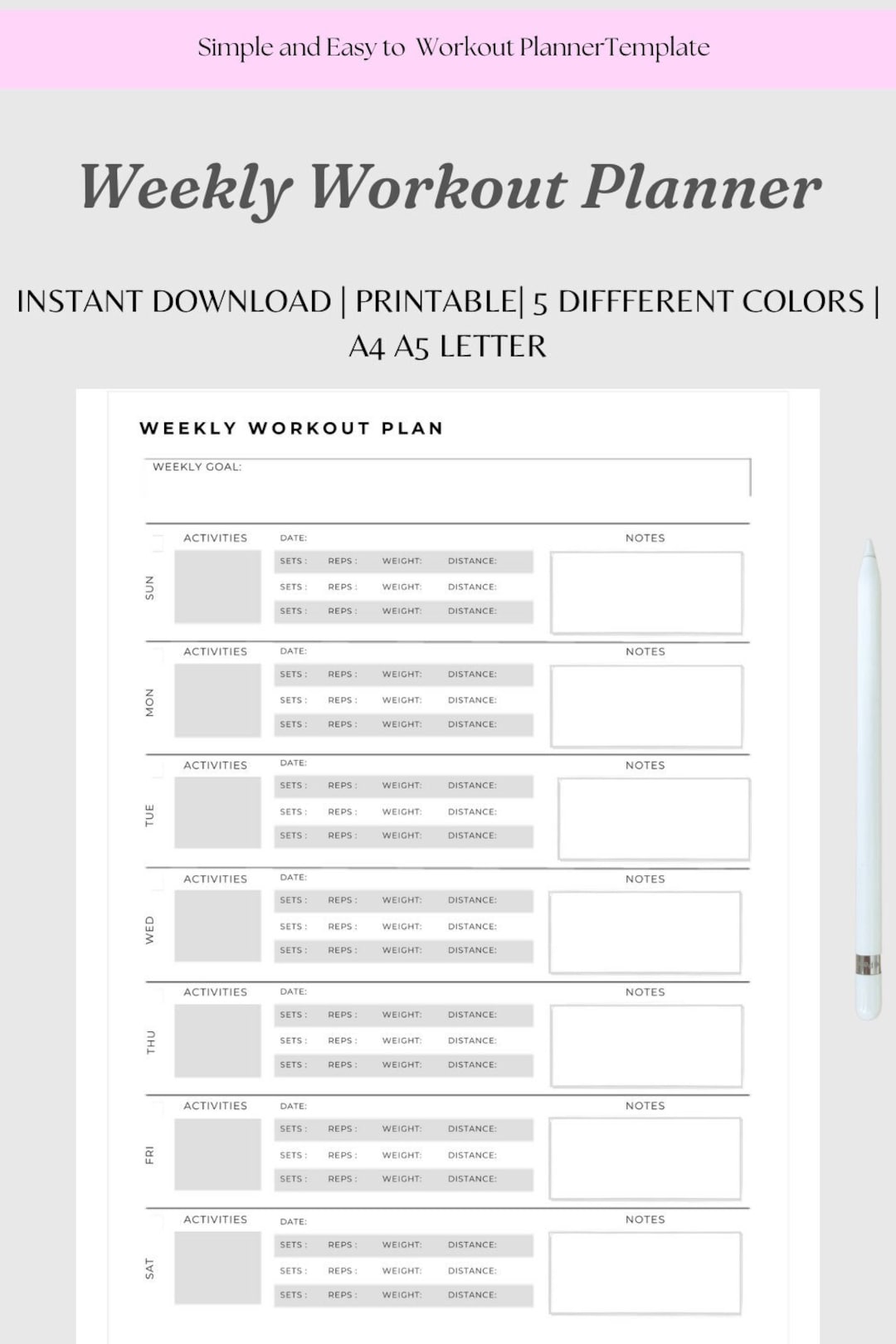 Workout Planner, Planner Templates, Exercise Planner, Workout Planner ...