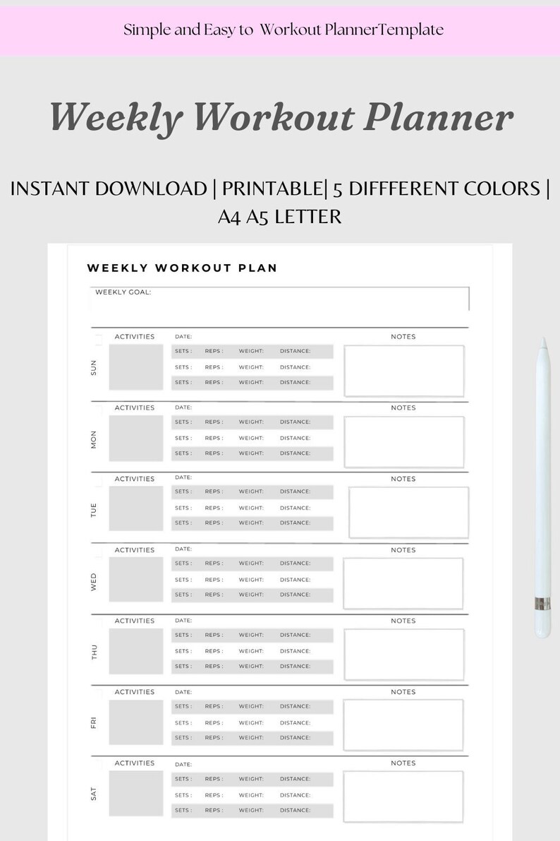 Workout Planner, Planner Templates, Exercise Planner, Workout Planner ...