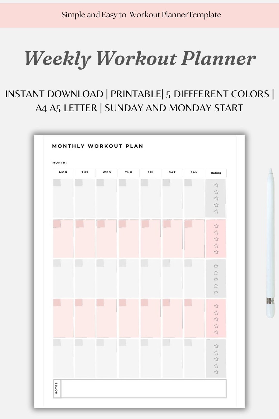 Monthly Workout Planner, Planner Templates, Exercise Planner, Workout ...