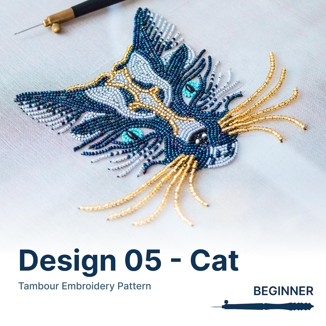Design 05 - Tambour Embroidery Pattern - Cat - Beginner Level. - Etsy