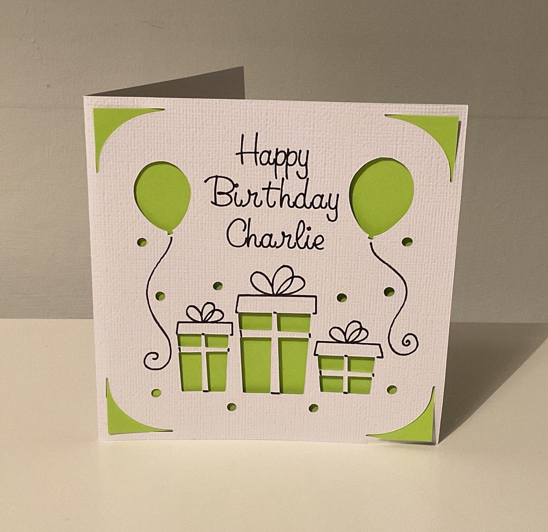 Happy Birthday Personalised Green Greeting Card (physical Product) - Etsy