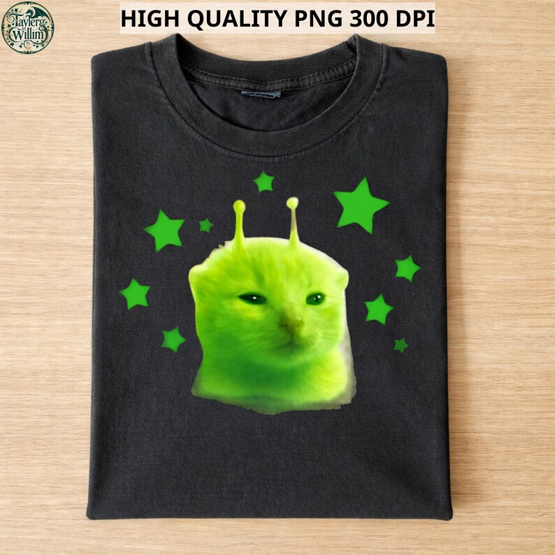 Brainrot Meme Green Alien Cat Meme PNG | Glorp Alien Kitty Graphic ...