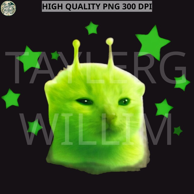 Brainrot Meme Green Alien Cat Meme PNG | Glorp Alien Kitty Graphic ...