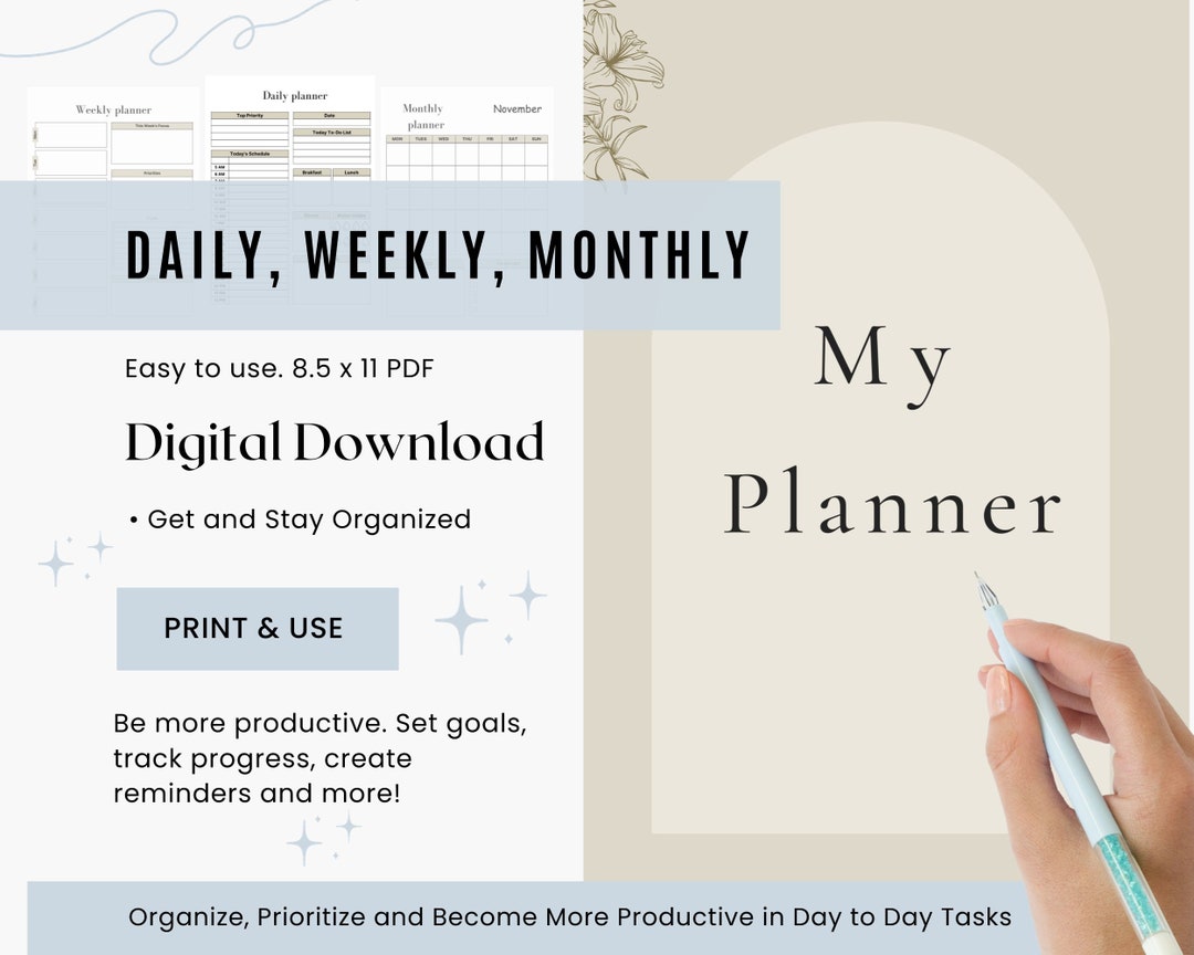 Printable Daily Weekly & Monthly Planner Organize Your Life - Etsy