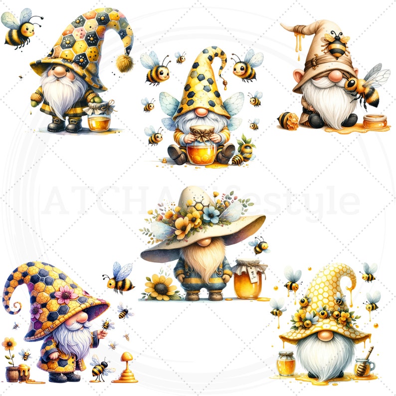 Honey Bee Gnomes Watercolor Clipart PNG, Watercolor Honey Bee Gnomes ...