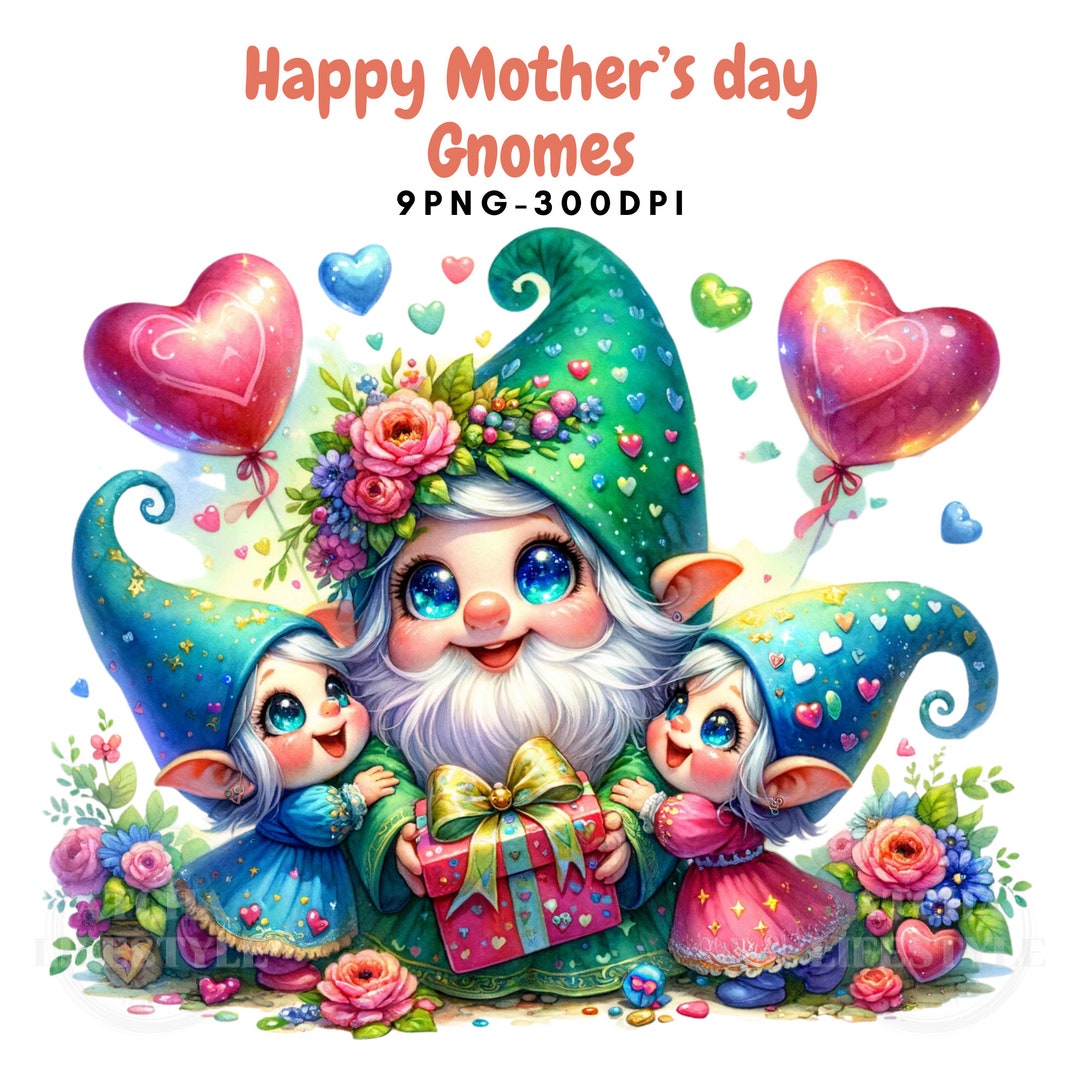 Mother's Day Gnome Watercolor Clipart, Mom Baby Watercolor PNG, Mother ...