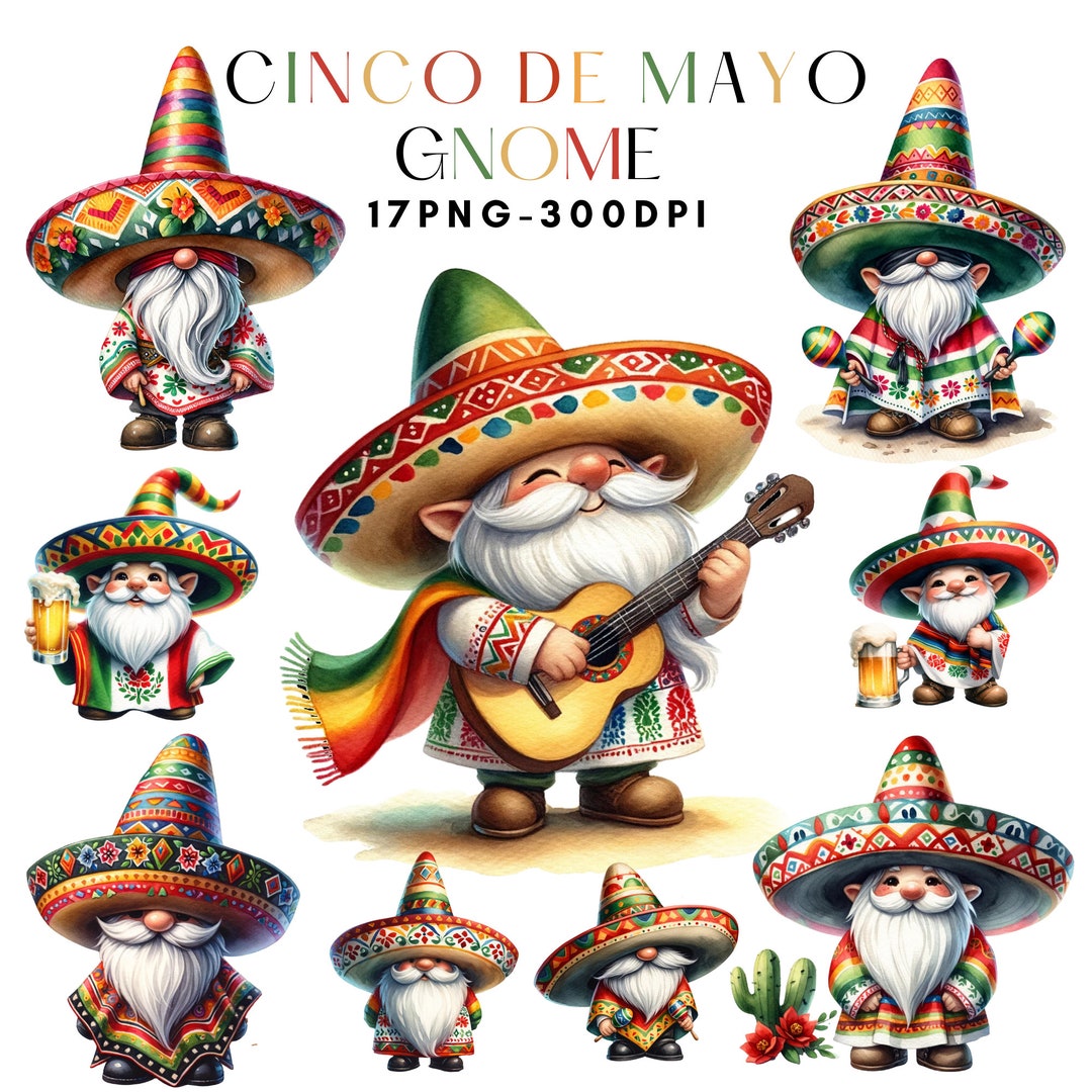 Cinco De Mayo Gnome Watercolor Clipart, Mexican Gnome, Gnome Clipart ...
