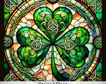 Shamrock Stained Glass Digital, St.patrick's Day, Sublimation,stained ...