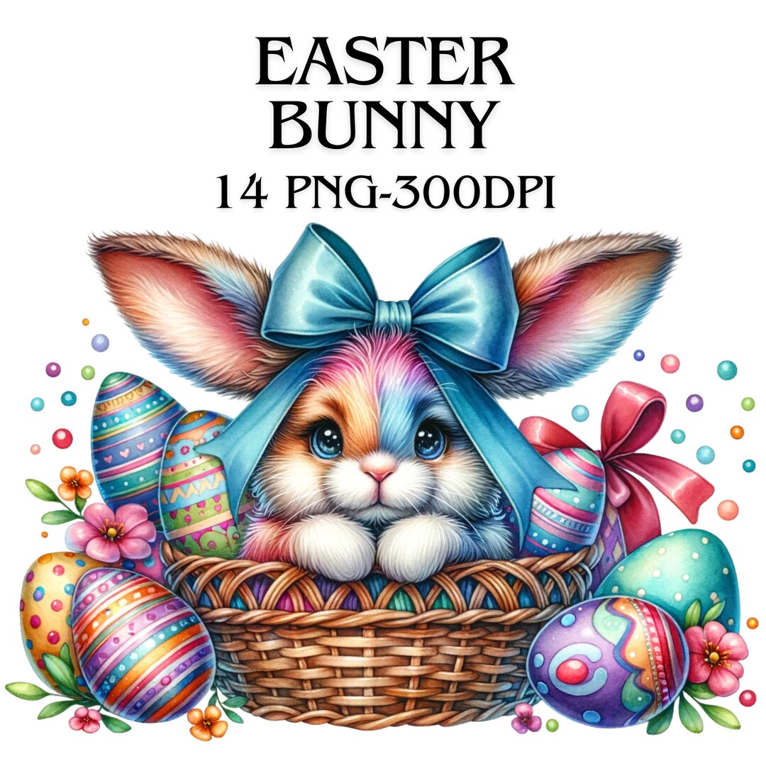 Watercolor Cute Easter Bunny Clipart, Easter Egg, Easter Basket, Chick ...