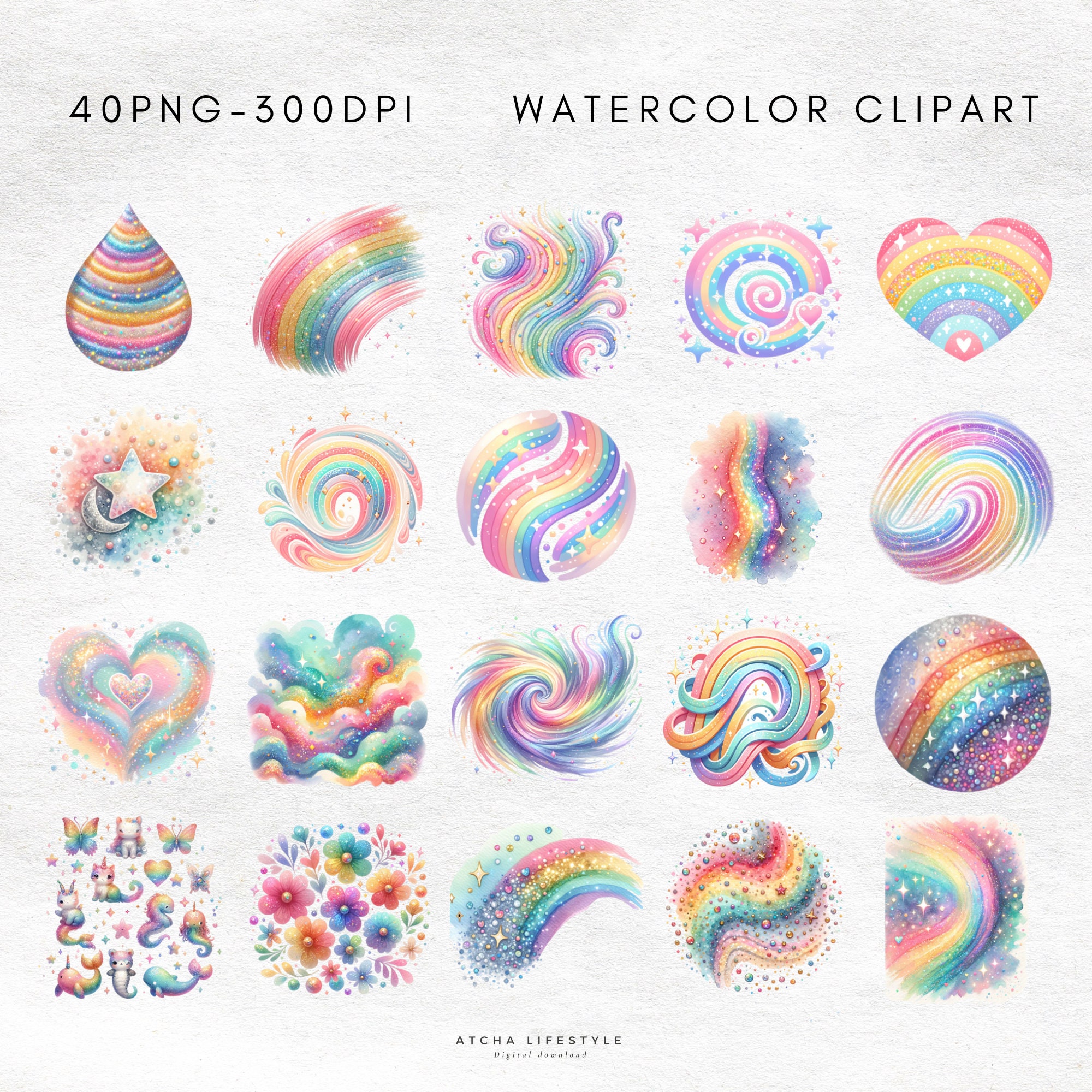 Watercolor Rainbow Clipart, Cute Rainbow PNG, Floral Rainbows, Children ...