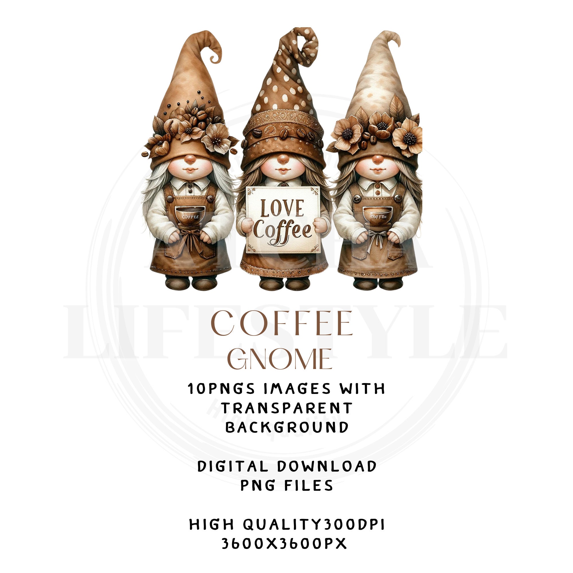 Coffee Gnome Watercolor Clipart Bundle , Coffee Gnome PNG, Coffee Beans ...