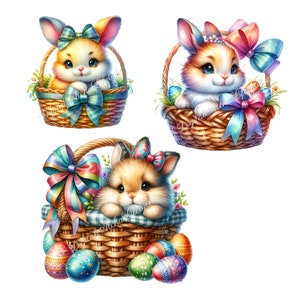 Watercolor Cute Easter Bunny Clipart, Easter Egg, Easter Basket, Chick ...