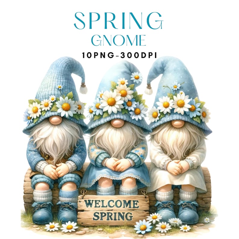 Spring Daisy Gnome Watercolor Clipart Bundle, Daisy Gnome PNG, Welcome ...