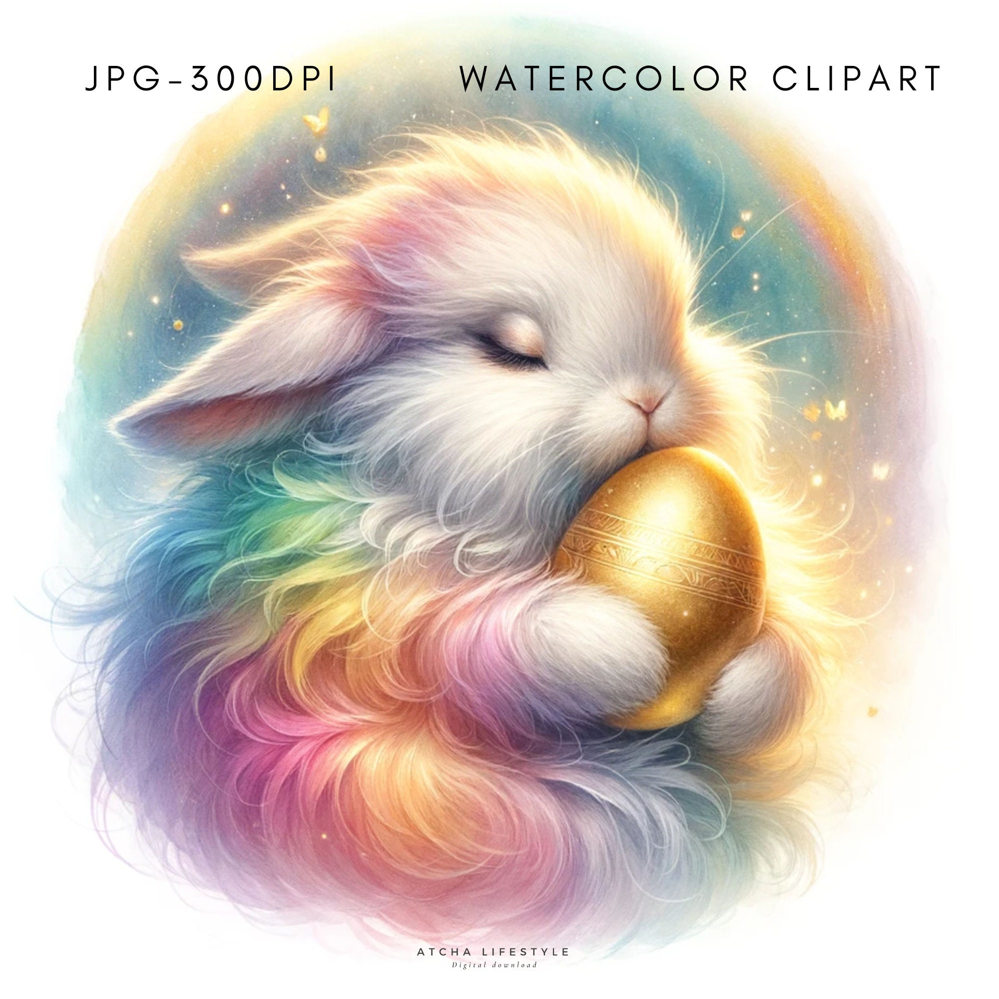 Watercolor Cute Easter Bunny Clipart, JPG Easter Egg, Easter Basket ...