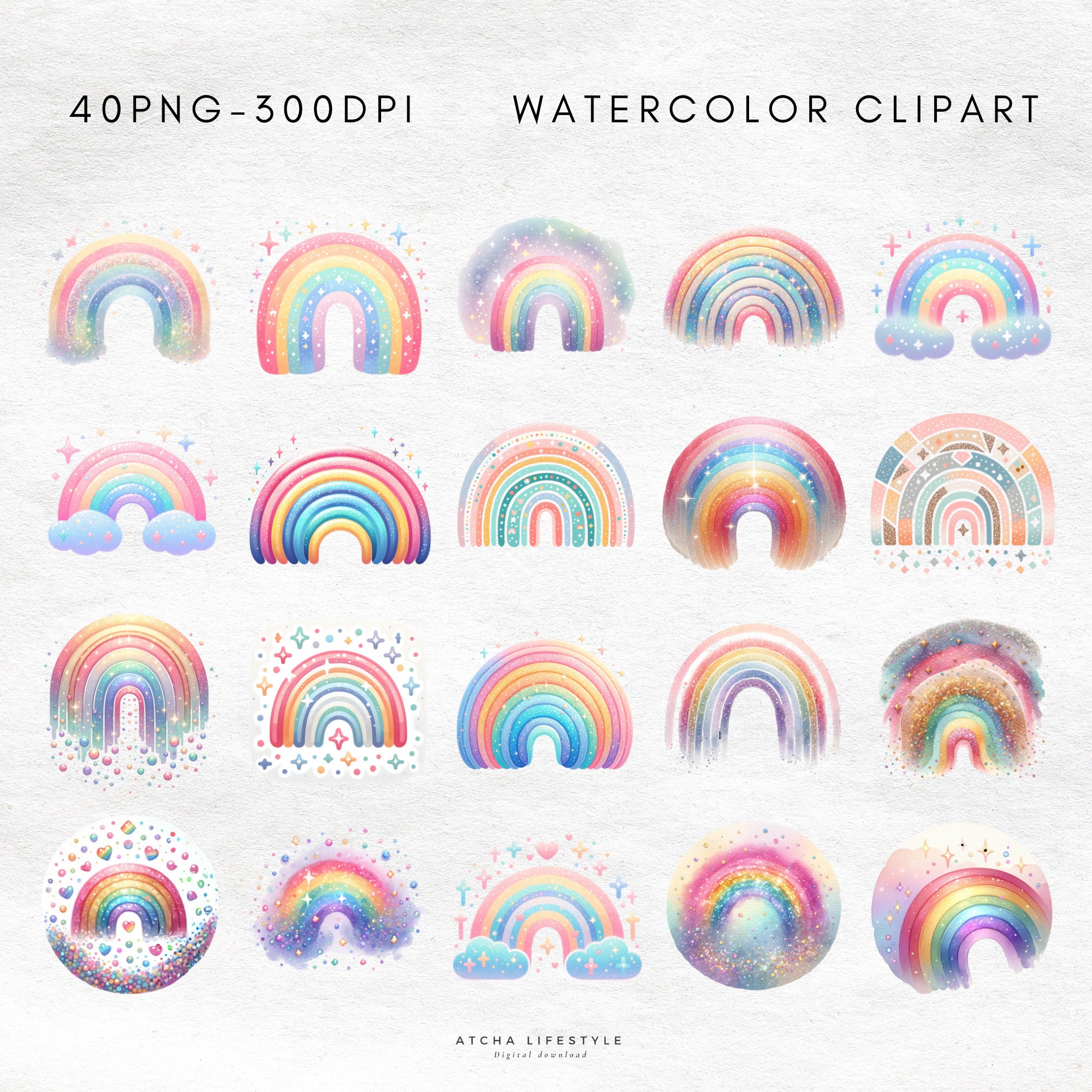 Watercolor Rainbow Clipart, Cute Rainbow PNG, Floral Rainbows, Children ...