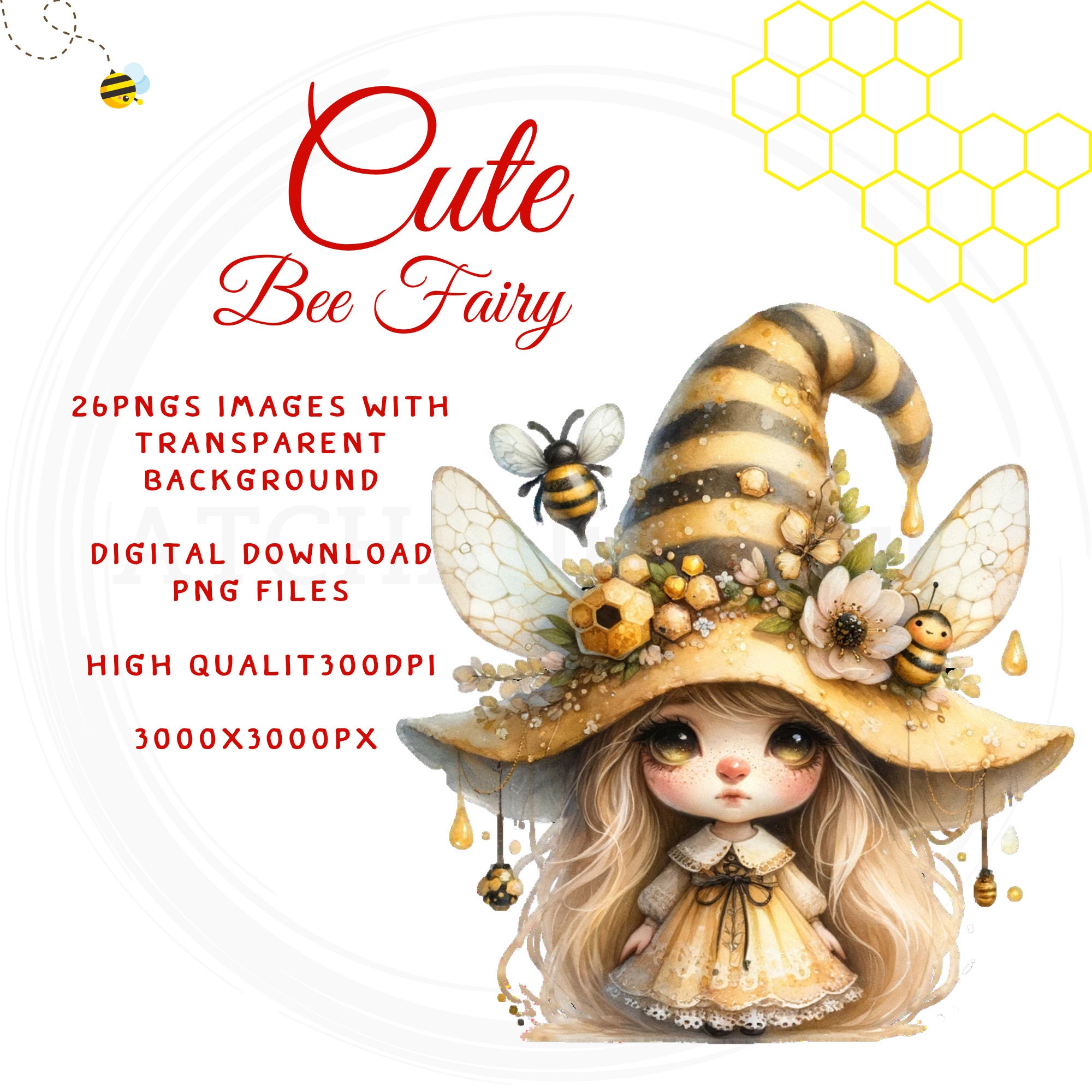 Honey Bee Girl Gnome Clipart,bee Fairy Clipart PNG Watercolor Bee Fairy ...