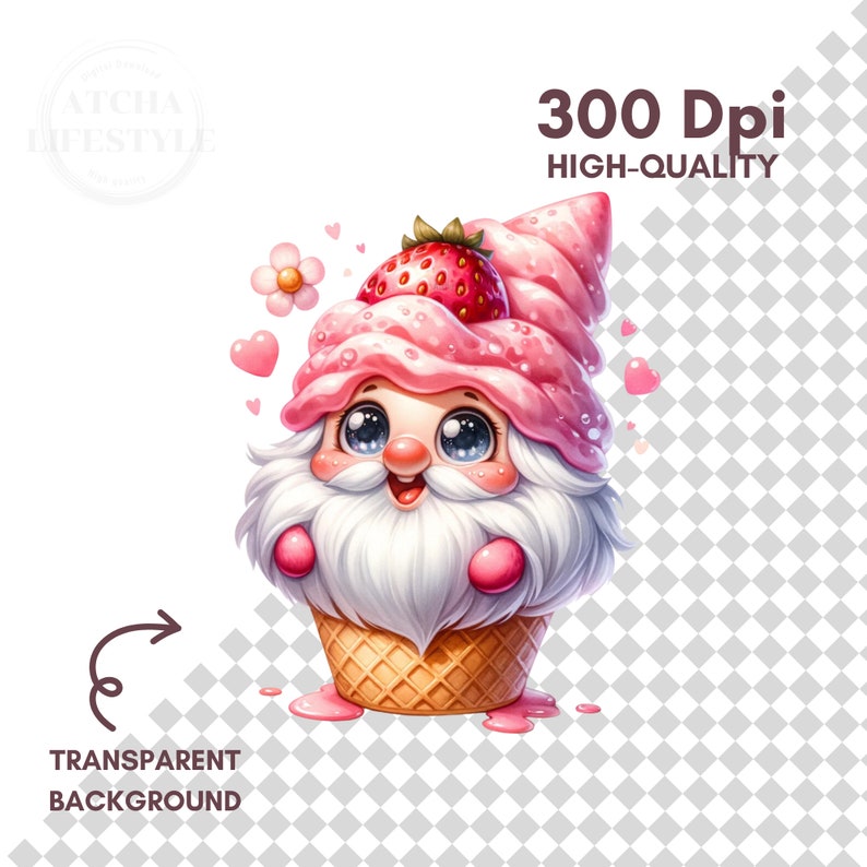 Ice Cream Gnome Watercolor Clipart,ice Cream Gnome, Ice Cream Gnomes ...
